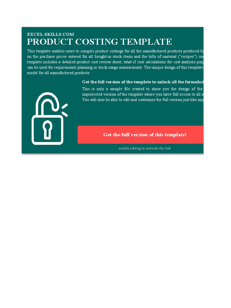 Product Costing Template: Get The Full Version of This Template! | PDF ...