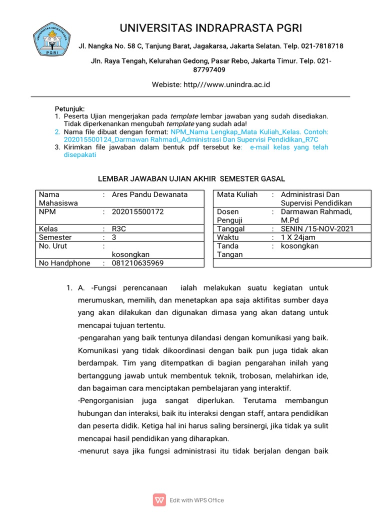 Lembar Jawaban Uts | PDF
