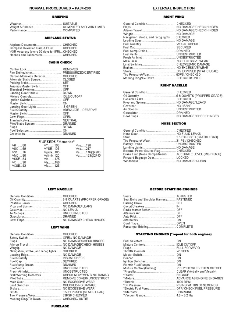 Seneca Checklist Stall Fluid Mechanics Flap Aeronautics Free