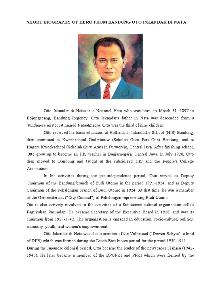 Short Biography of Hero From Bandung Oto Iskandar Di Nata | Download ...