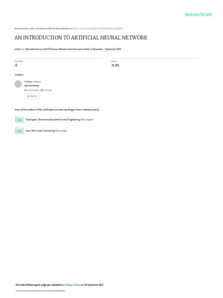 An Introduction To Artificial Neural Network | PDF | Neuron | Artificial Neural Network