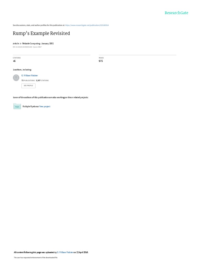 Rump's Example Revisited: Reliable Computing January 2002 | PDF