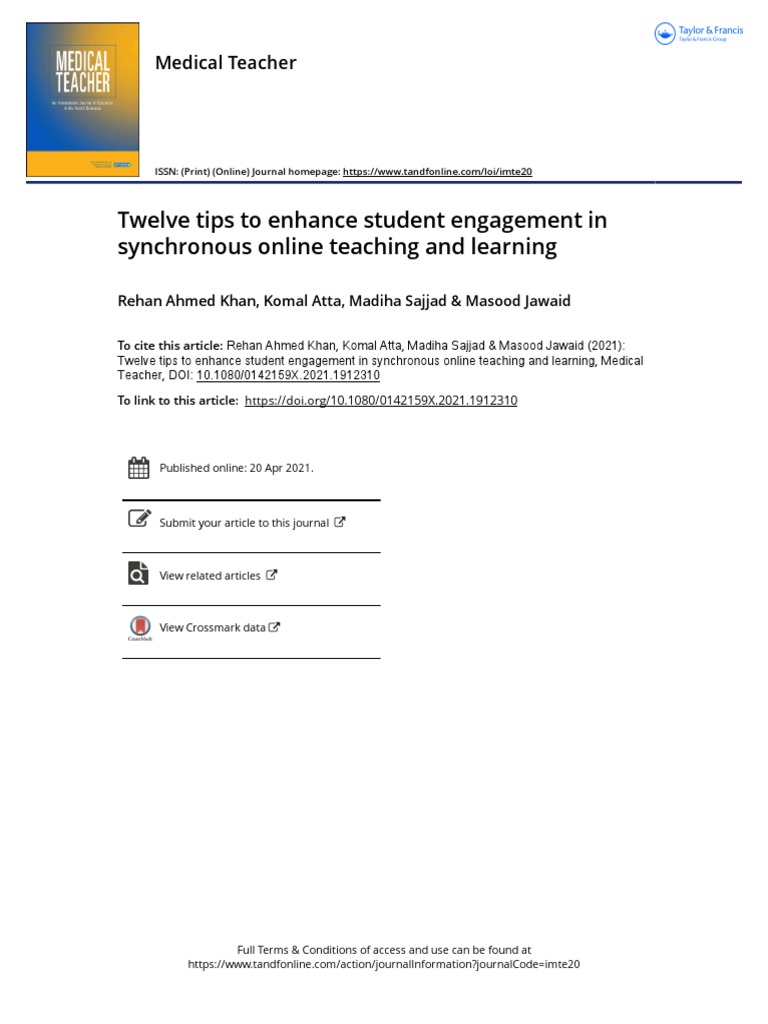 Twelve Tips To Enhance Student Engagement in Synchronous Online ...