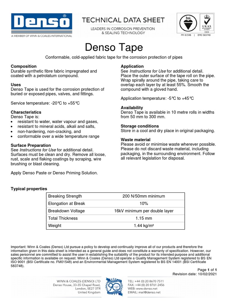 Denso Tape: Composition Application | PDF | Pipe (Fluid Conveyance ...