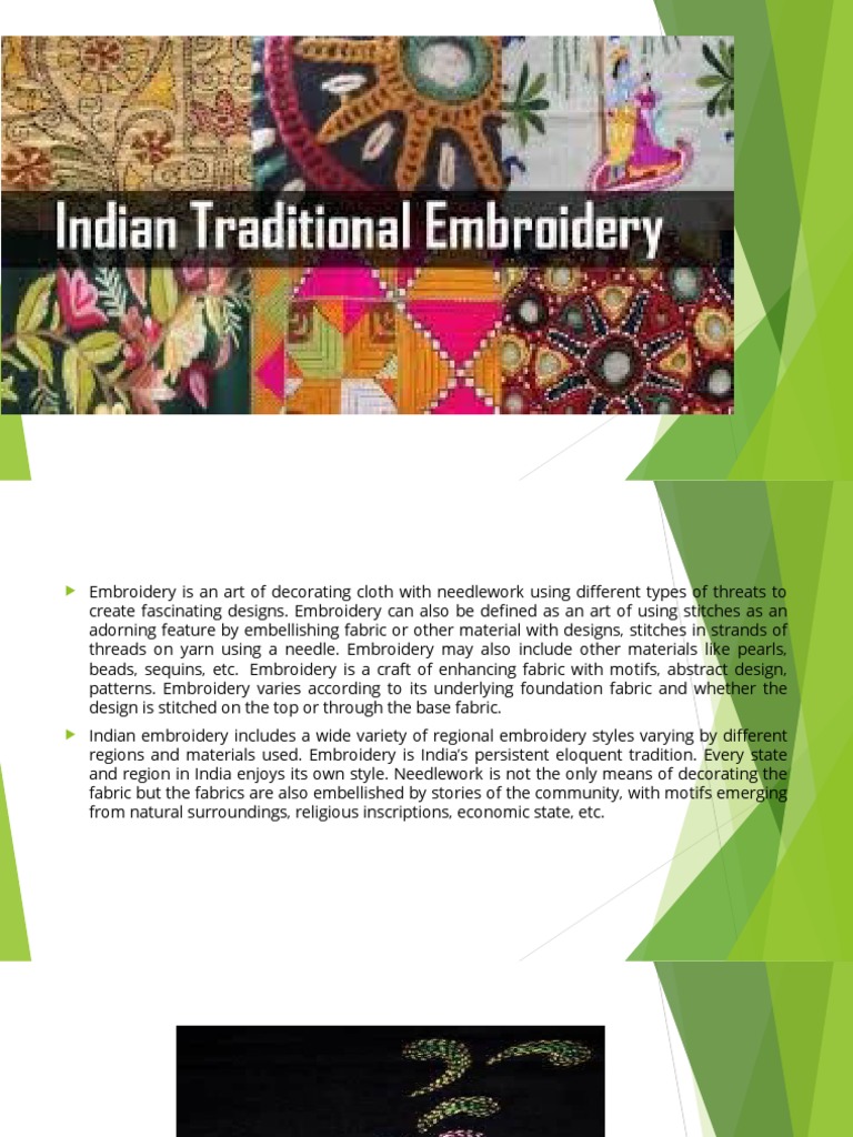 Indian Embroidery Styles Guide | PDF | Embroidery | Textiles