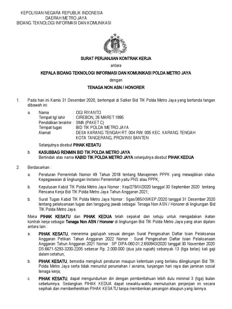 Surat Kontrak PHL 2021 | PDF
