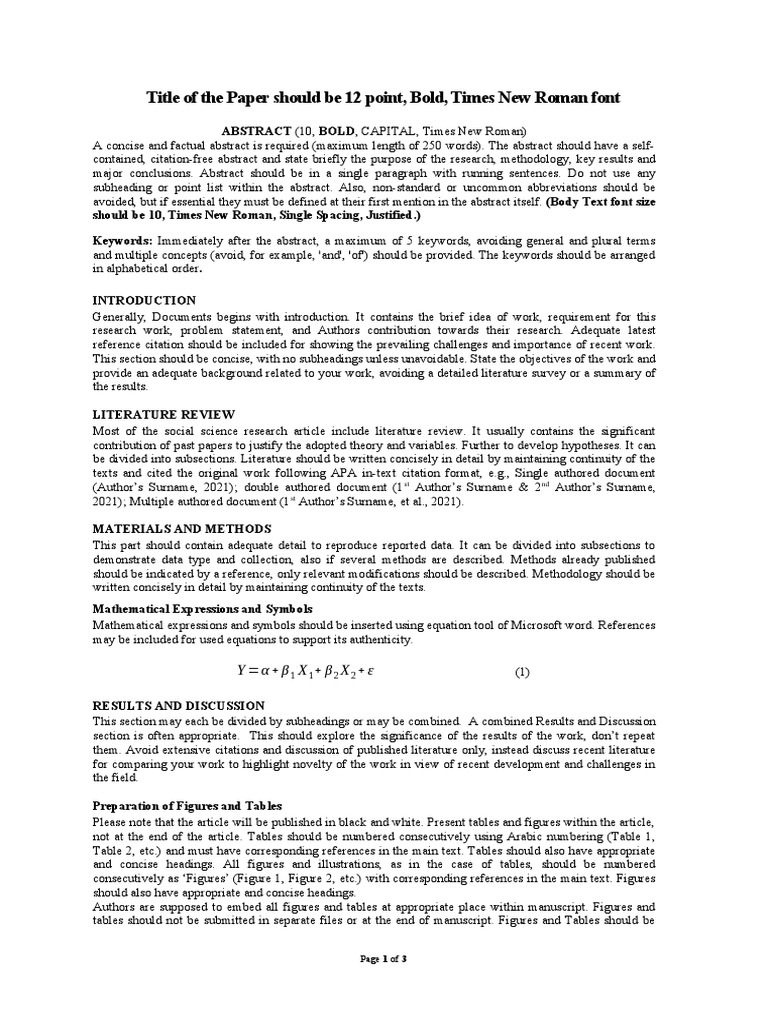 Title of The Paper Should Be 12 Point, Bold, Times New Roman Font | PDF ...