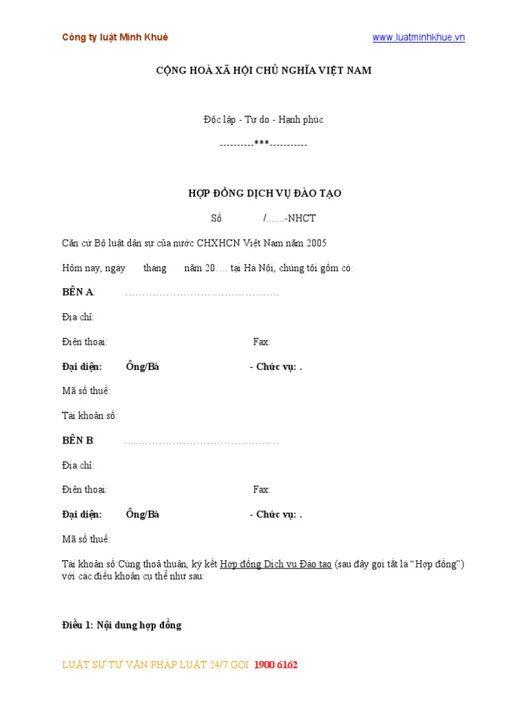 Mau Hop Dong Dich Vu Dao Tao | PDF