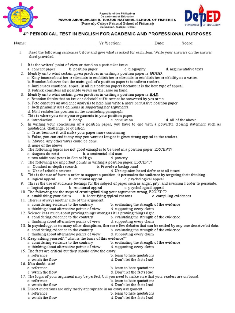 Eapp Final 2019-2020 Final Na Ni | PDF | Argument | Essays