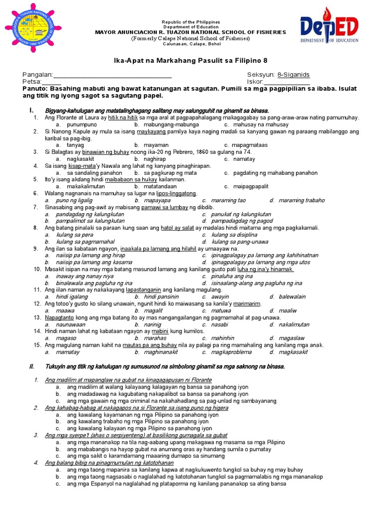 Filipino 8 Final 2019-2020 | PDF