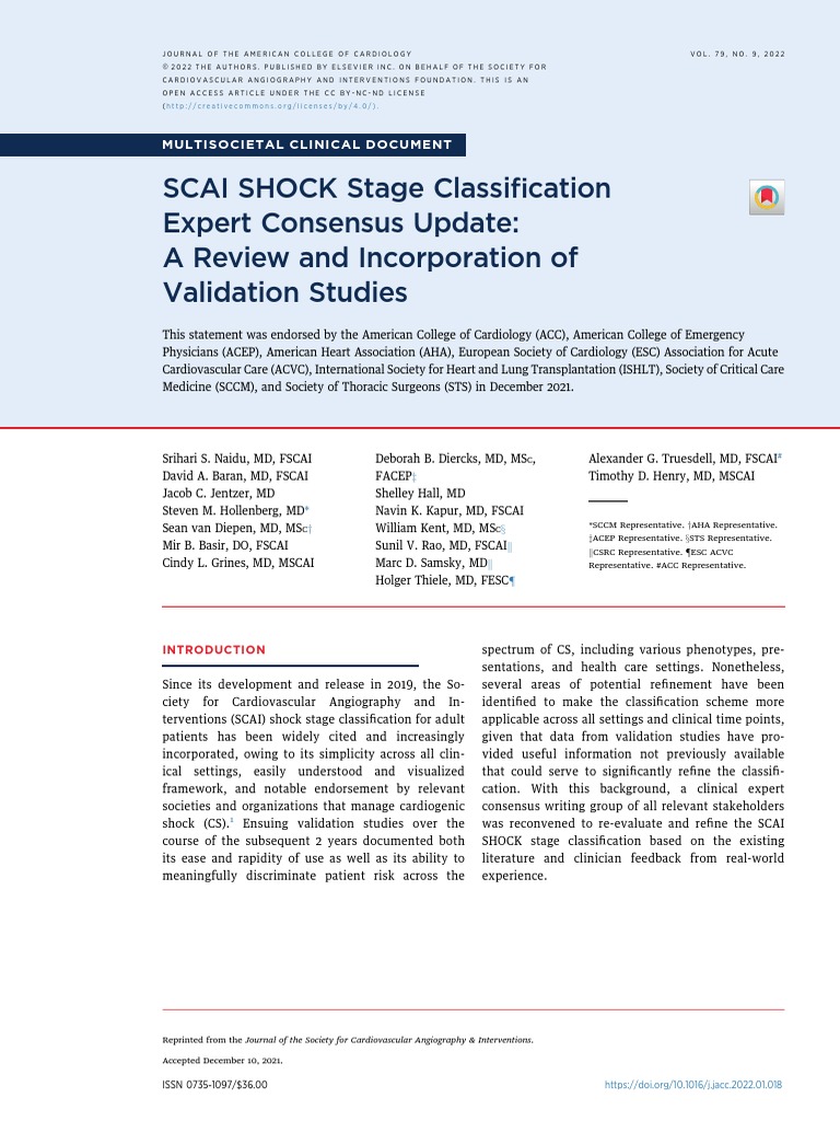 SCAI Shock Class | PDF | Myocardial Infarction | Shock (Circulatory)