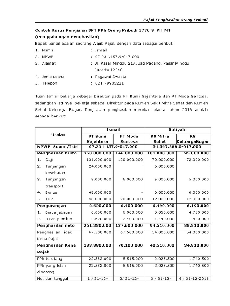Mengisi SPT PPh Orang Pribadi untuk Kasus Suami Istri | PDF