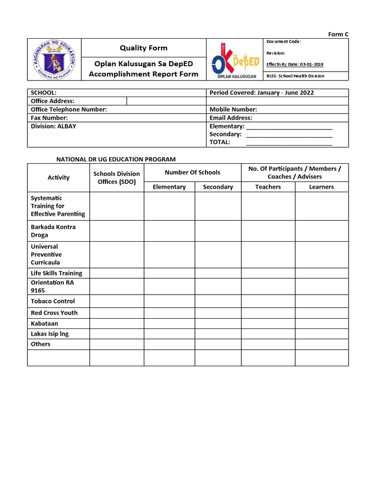 OK Sa DepEd Form 2022 | PDF | Public Health | Human Reproduction