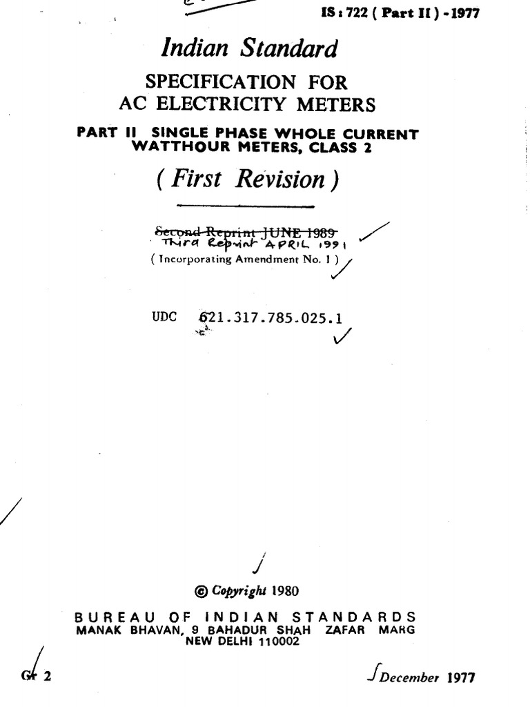 Indian Standard: Specification For Ac Electricity Meters | PDF | Alternating Current ...