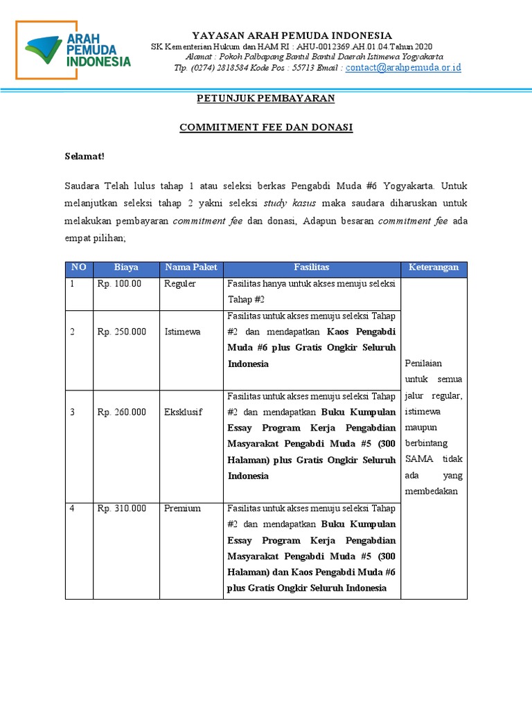 Petunjuk Pembayaran Commitment Fee PM #6 | PDF