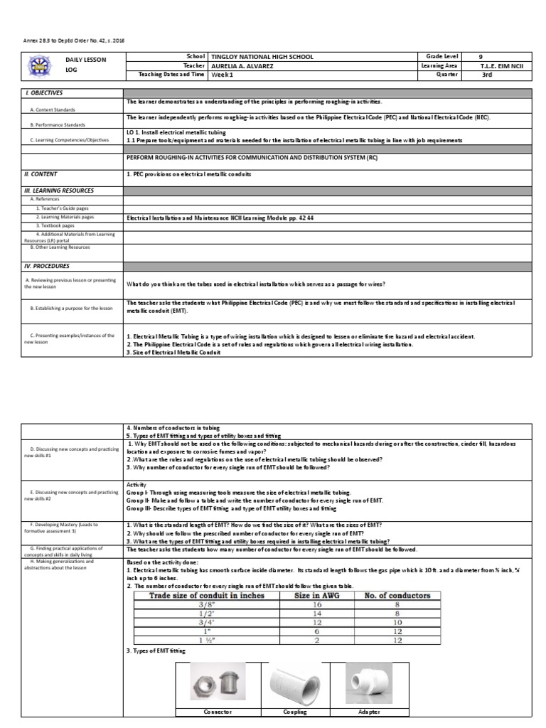 DLL EIM G9 - 3rd Grading Week 1 | PDF | Building Engineering | Manufactured Goods