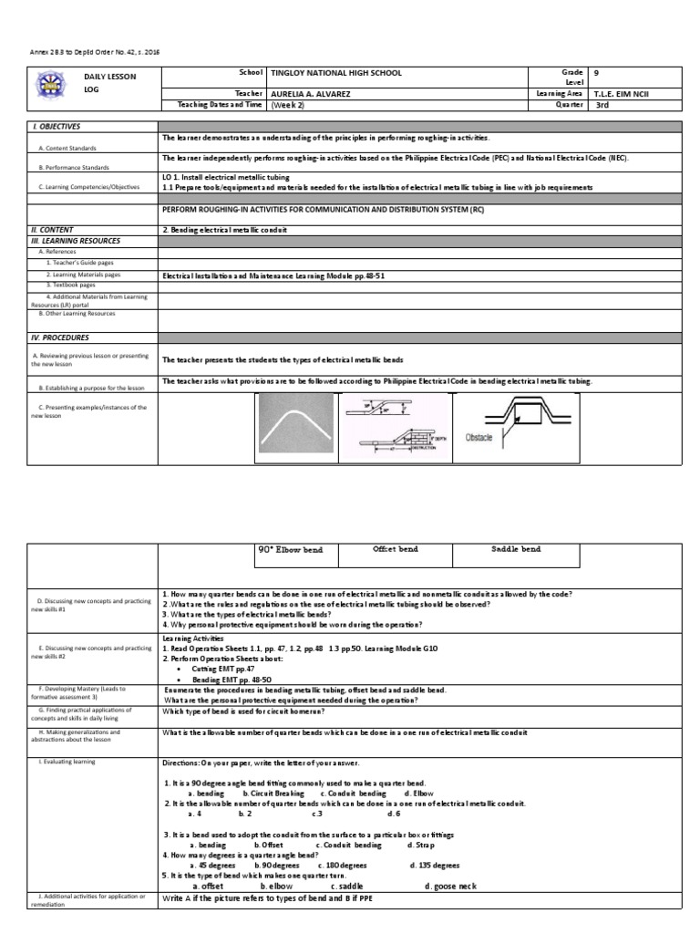DLL EIM G9 - 3rd Grading Week 2 | PDF | Learning | Teachers