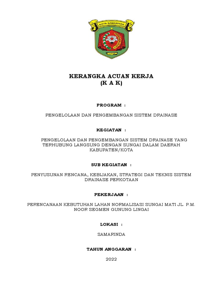 KAK Perencanaan Kebutuhan Lahan Normalisasi Sungai Mati Jl. P.M. Noor Segmen Gunung Lingai | PDF