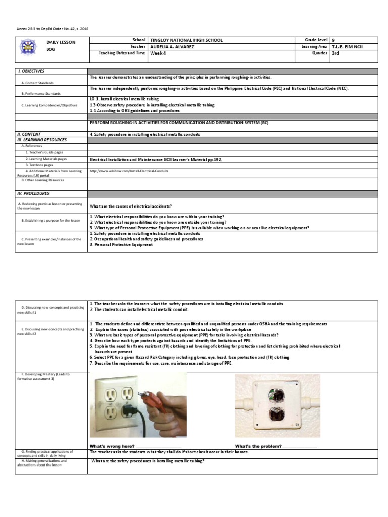 DLL EIM G9 - 3rd Grading Week 4 | PDF | Personal Protective Equipment | Learning