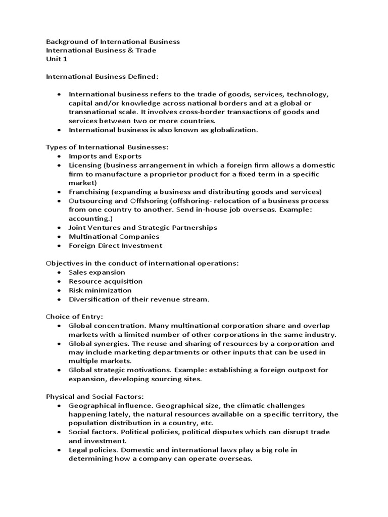 (1) Background of International Business (Lecture)- | PDF ...