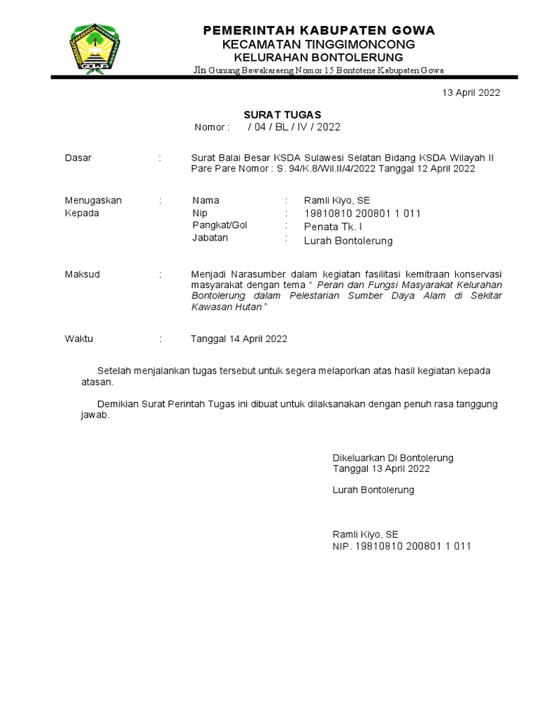 Contoh SPT Kelurahan Dan SPT Peserta | PDF