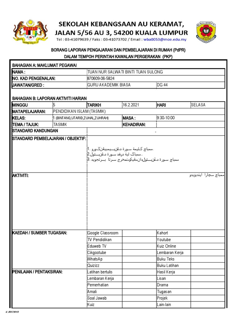 Tapak Tasmik PDPR | PDF