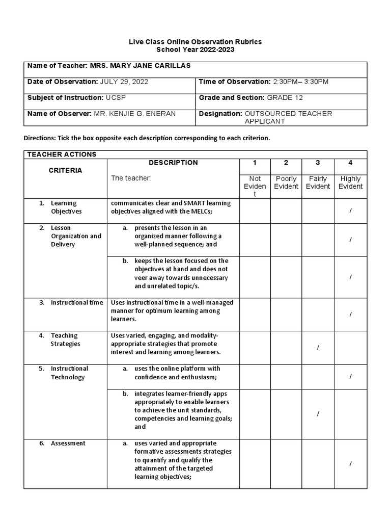 Outsourced Teacher - UCSP - Evaluation | PDF | Learning | Behavior Modification