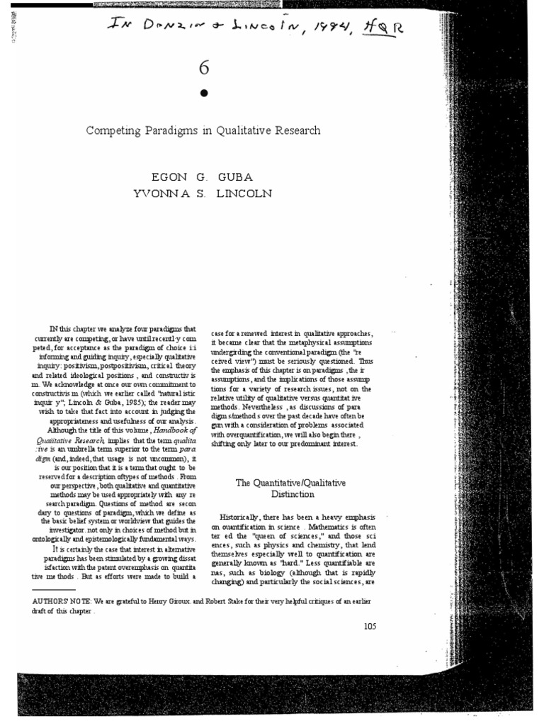 Guba Lincoln 1994 Competing Paradigms in Qualitative Research Handbook of Qualitative Research ...