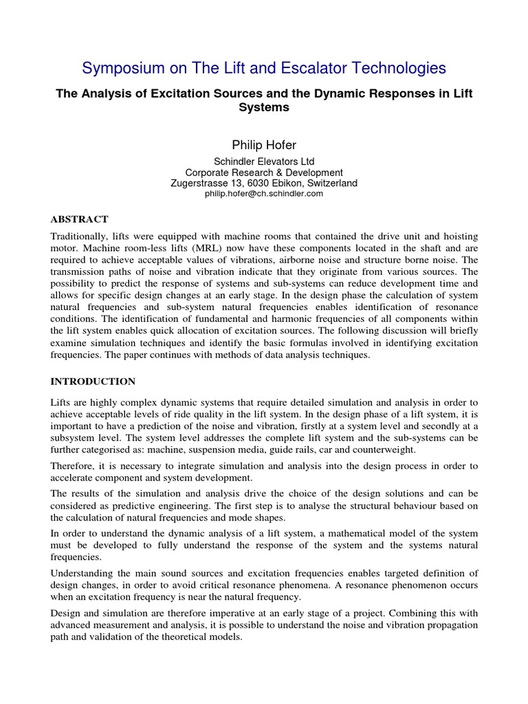 Symposium On The Lift and Escalator Technologies | PDF | Simulation | Elevator