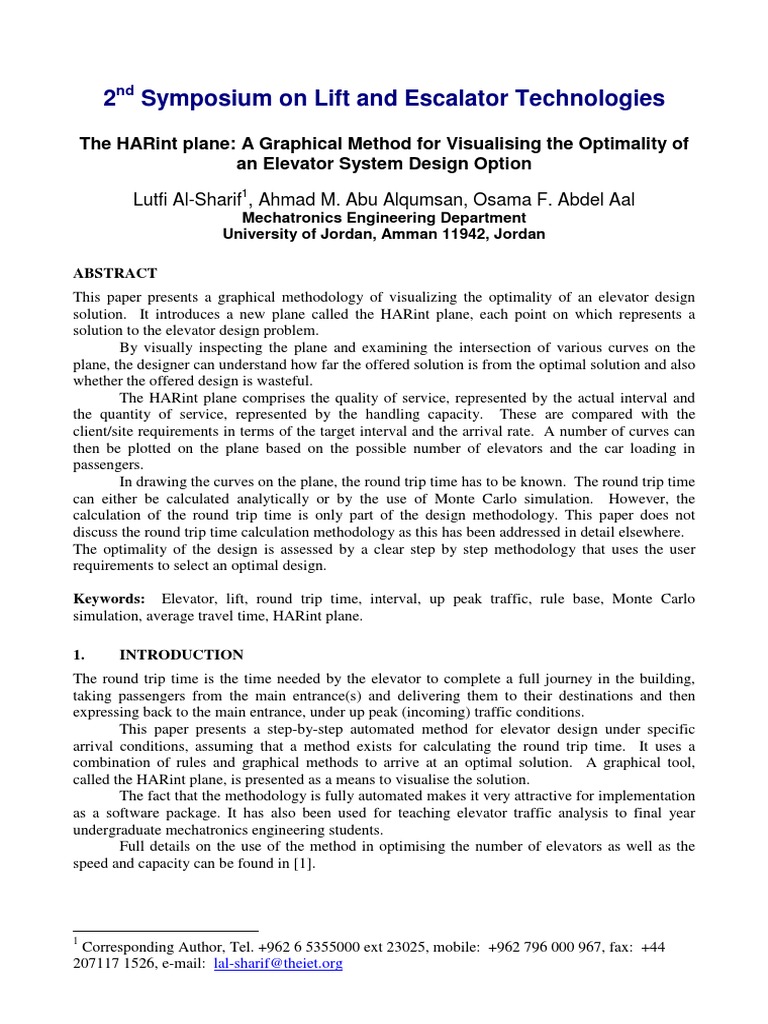 2 Symposium On Lift and Escalator Technologies: Lutfi Al-Sharif, Ahmad M. Abu Alqumsan, Osama F ...
