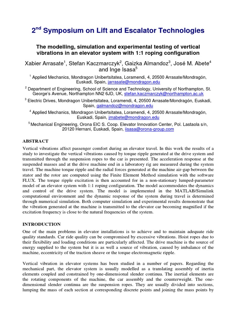 2 Symposium On Lift and Escalator Technologies | PDF | Electric Motor ...