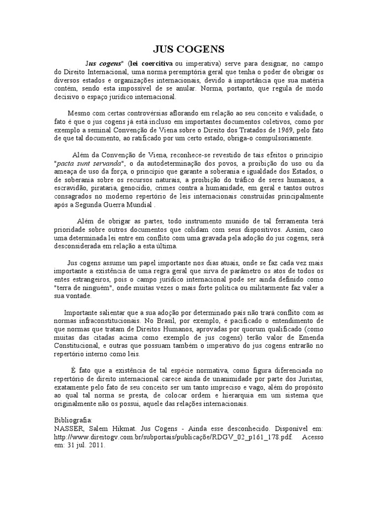 Jus cogens: norma imperativa no direito internacional | PDF | Direito ...