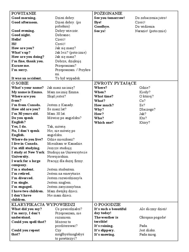 Podstawowe Zwroty | PDF