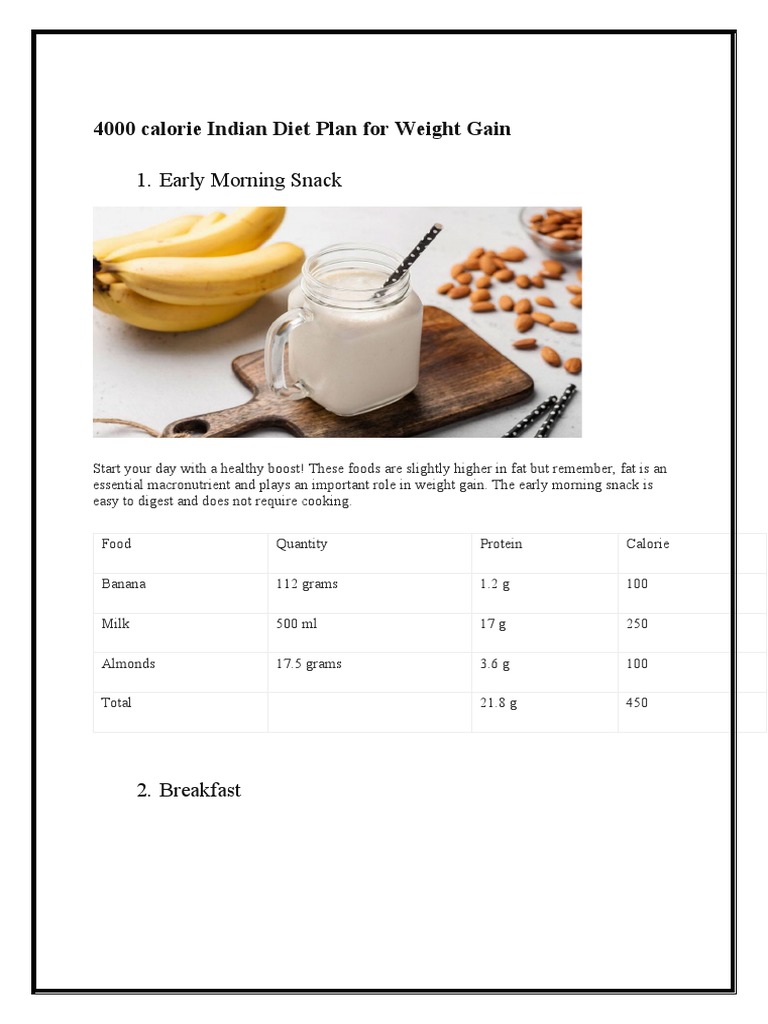 Early Morning Snack: 4000 Calorie Indian Diet Plan For Weight Gain ...