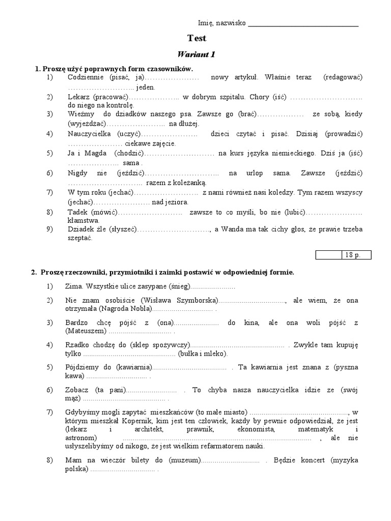 Test A1 Polski | PDF