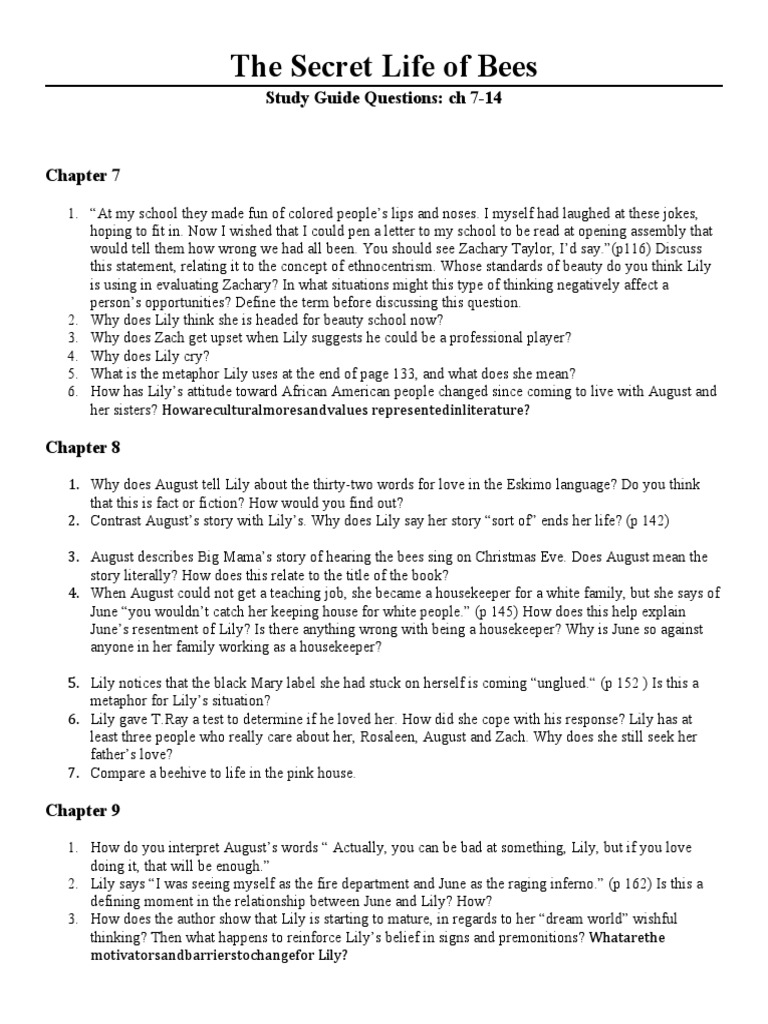 Study Guide: Chapters 7-14 Overview | PDF | Language Arts & Discipline ...