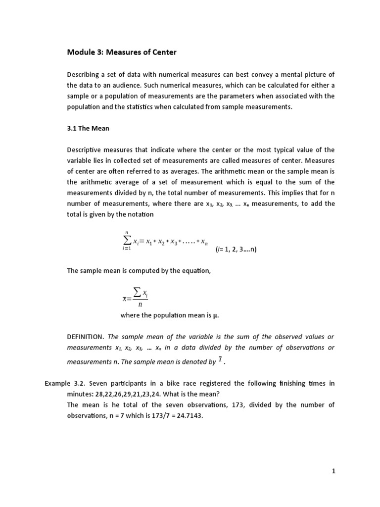 Module 3 Measures of Center | PDF | Mean | Mode (Statistics)