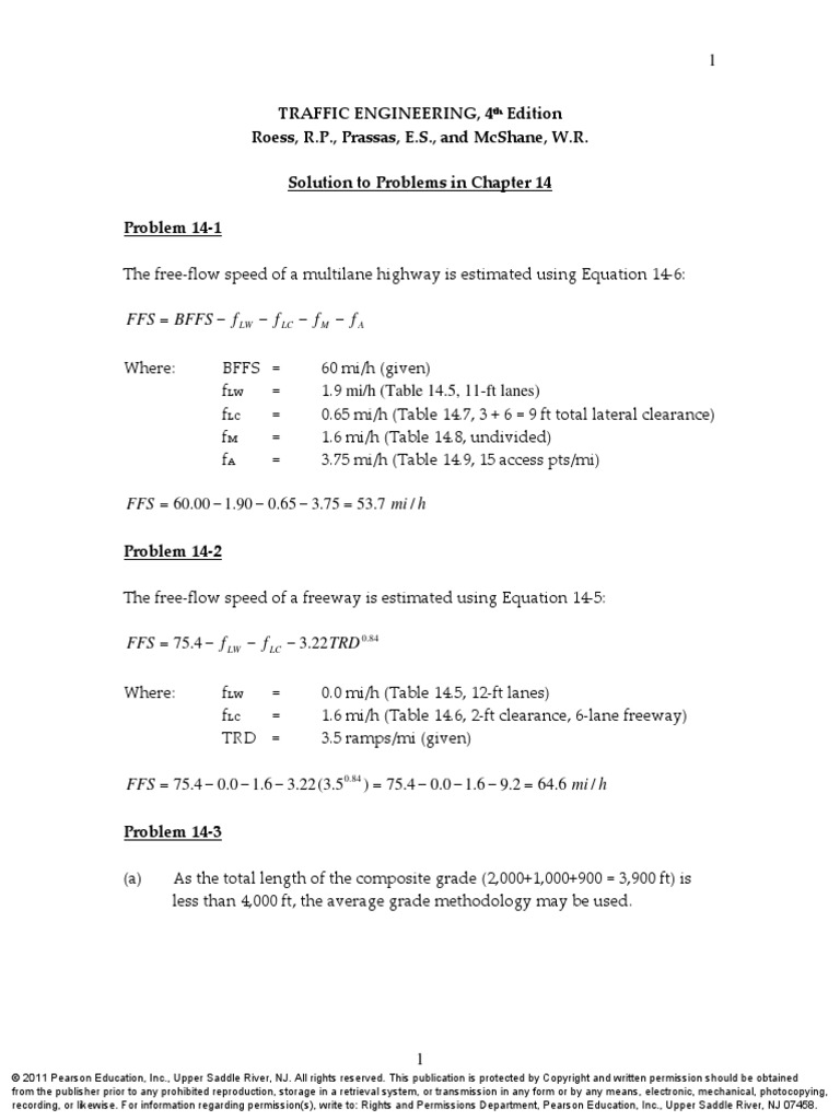 Traffic Engineering, 4 Edition Roess, R.P., Prassas, E.S., and Mcshane, W.R. Solution To ...