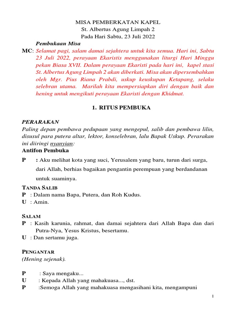 Misa Pemberkatan Kapel St. Albertus | PDF | Ilmu Sosial