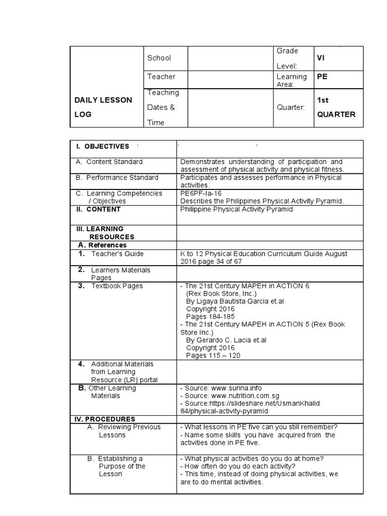PHYSICALEDUCATION Grade 6 | PDF | Physical Education | Learning