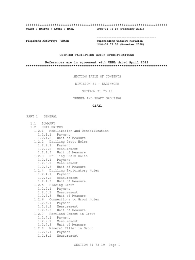 UFGS 31 73 19 USACE Specifications | Download Free PDF | Concrete | Pump