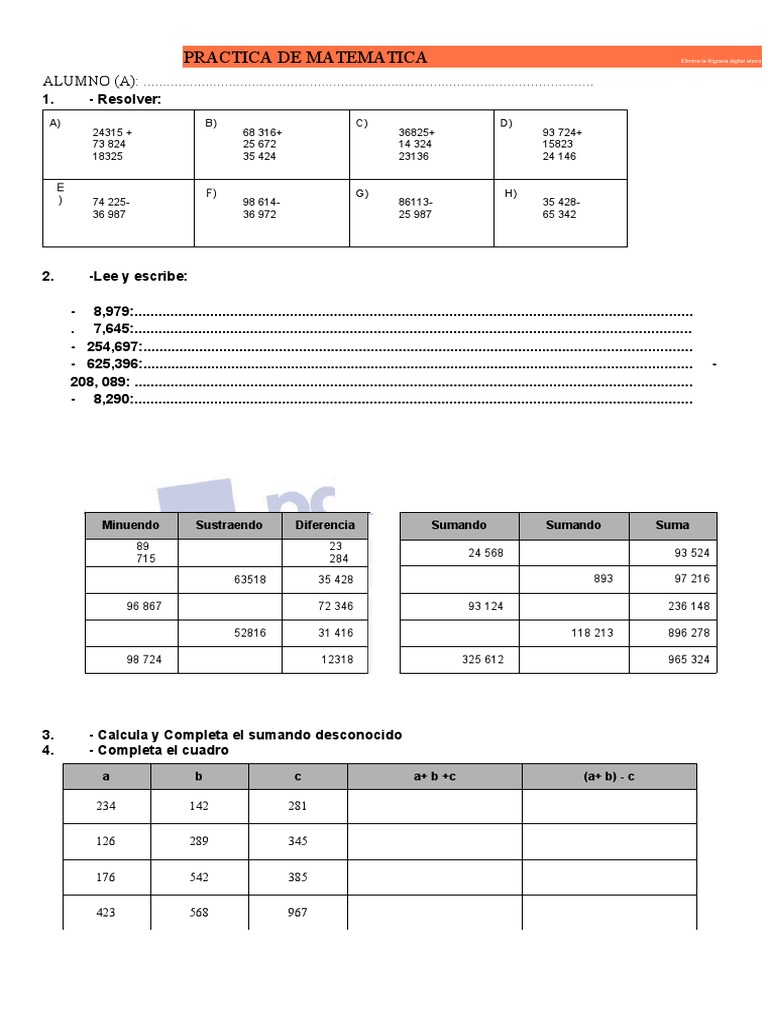 PRACTICA DE MATEMATICA 6° GRADO. | PDF | Aritmética | Matemática Elemental