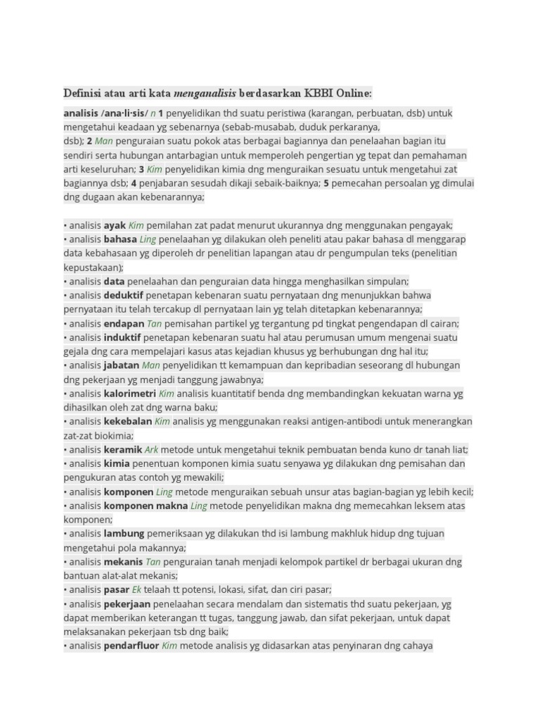 Definisi Atau Arti Kata Menganalisis Berdasarkan KBBI Online | PDF | Filsafat