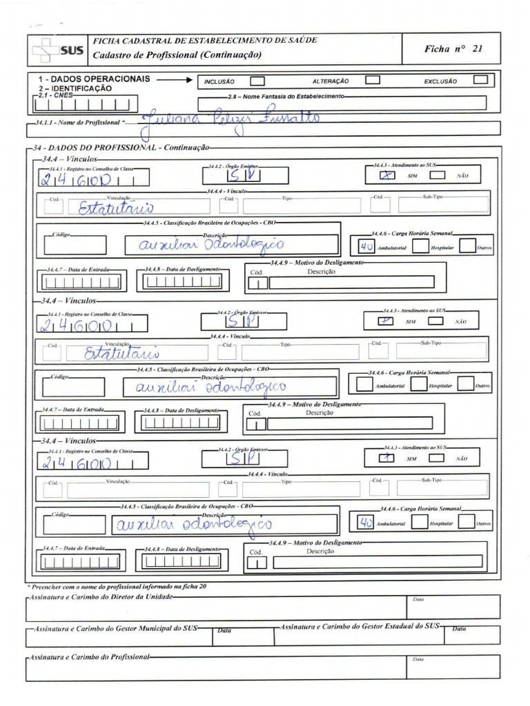 Ficha de Estabelecimento de Saúde 21 | PDF