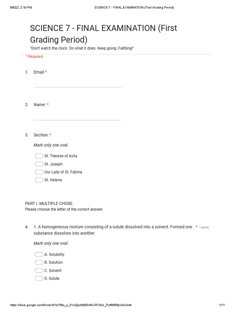 Grade 7 Science Final Exam: Solutions | PDF | Solubility | Liquids
