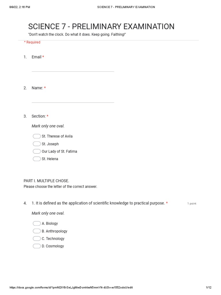 Grade 7 - Science - Preliminary Examination | PDF | Chemistry ...