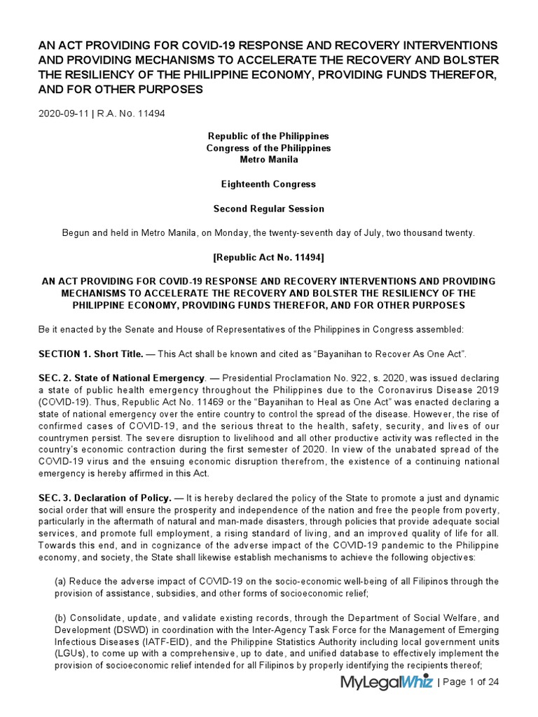 Bayanihan To Recover As One Act (Bayanihan Act 2) | PDF | Welfare ... Bayanihan To Recover As One Act (Bayanihan Act 2) | PDF | Welfare ...