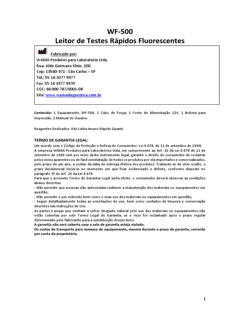 Manual Do Usuário - WF 500 | PDF | Proteção ao consumidor | Espaço sideral