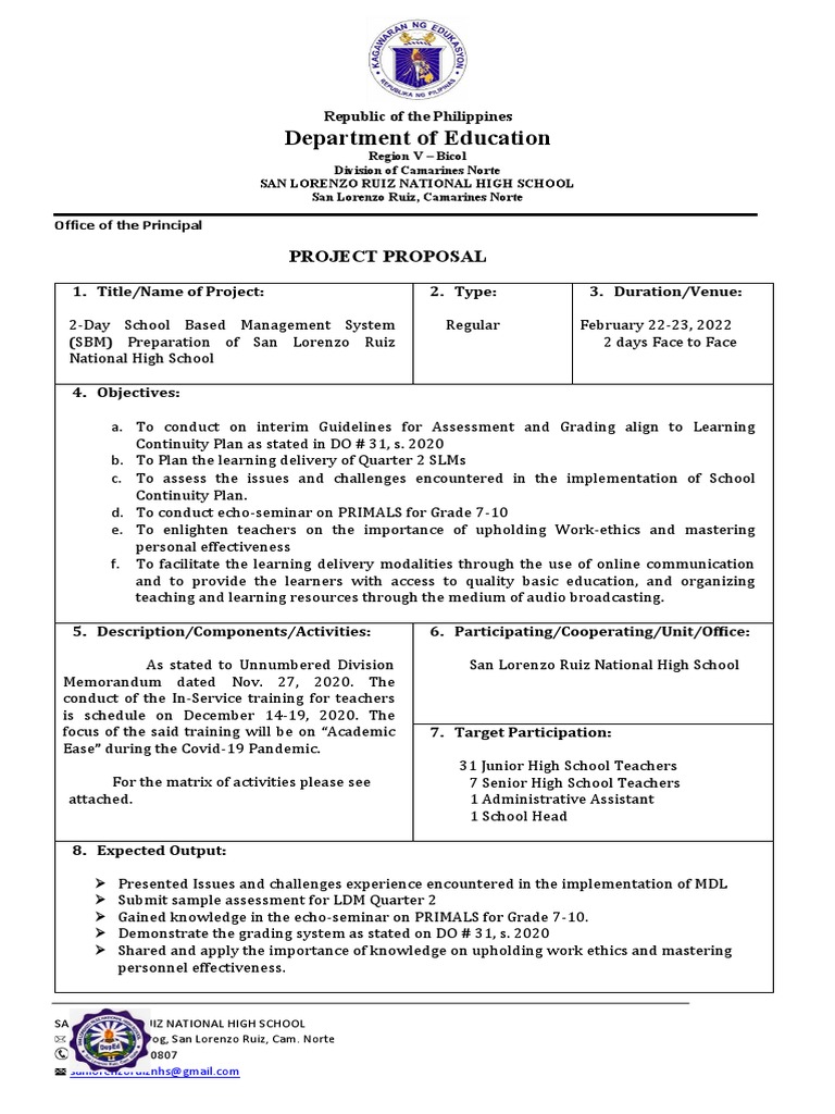 Department of Education: Project Proposal | PDF | Behavior Modification | Cognition