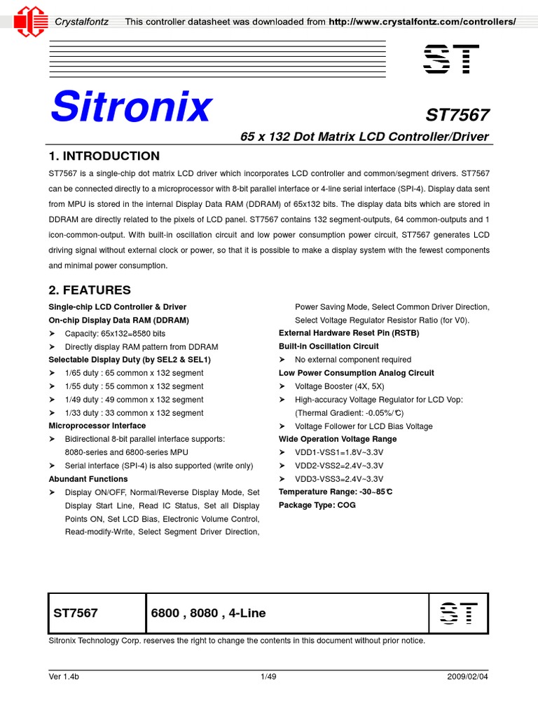 Sitronix: 65 X 132 Dot Matrix LCD Controller/Driver | PDF | Dynamic Random Access Memory | Input ...